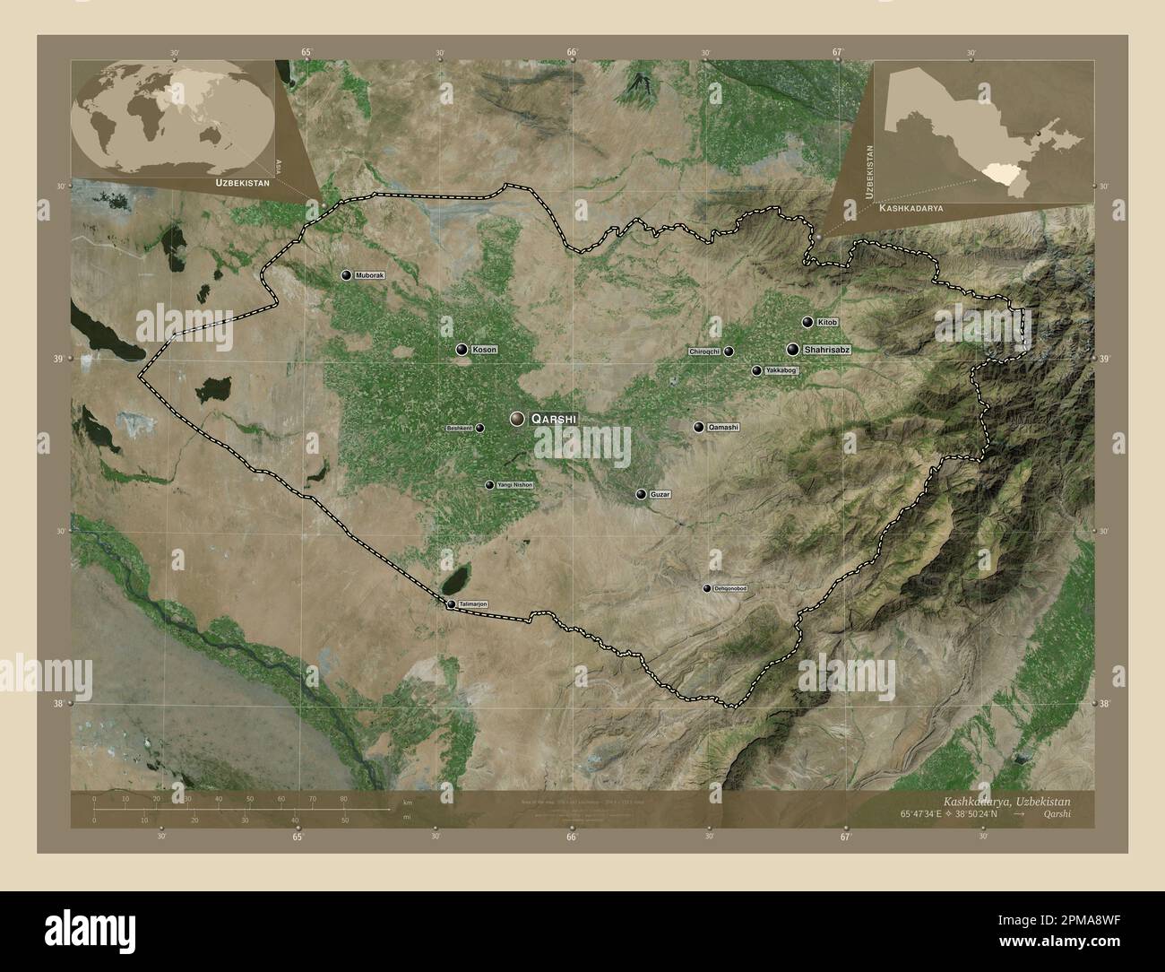 Kashkadarya, region of Uzbekistan. High resolution satellite map ...