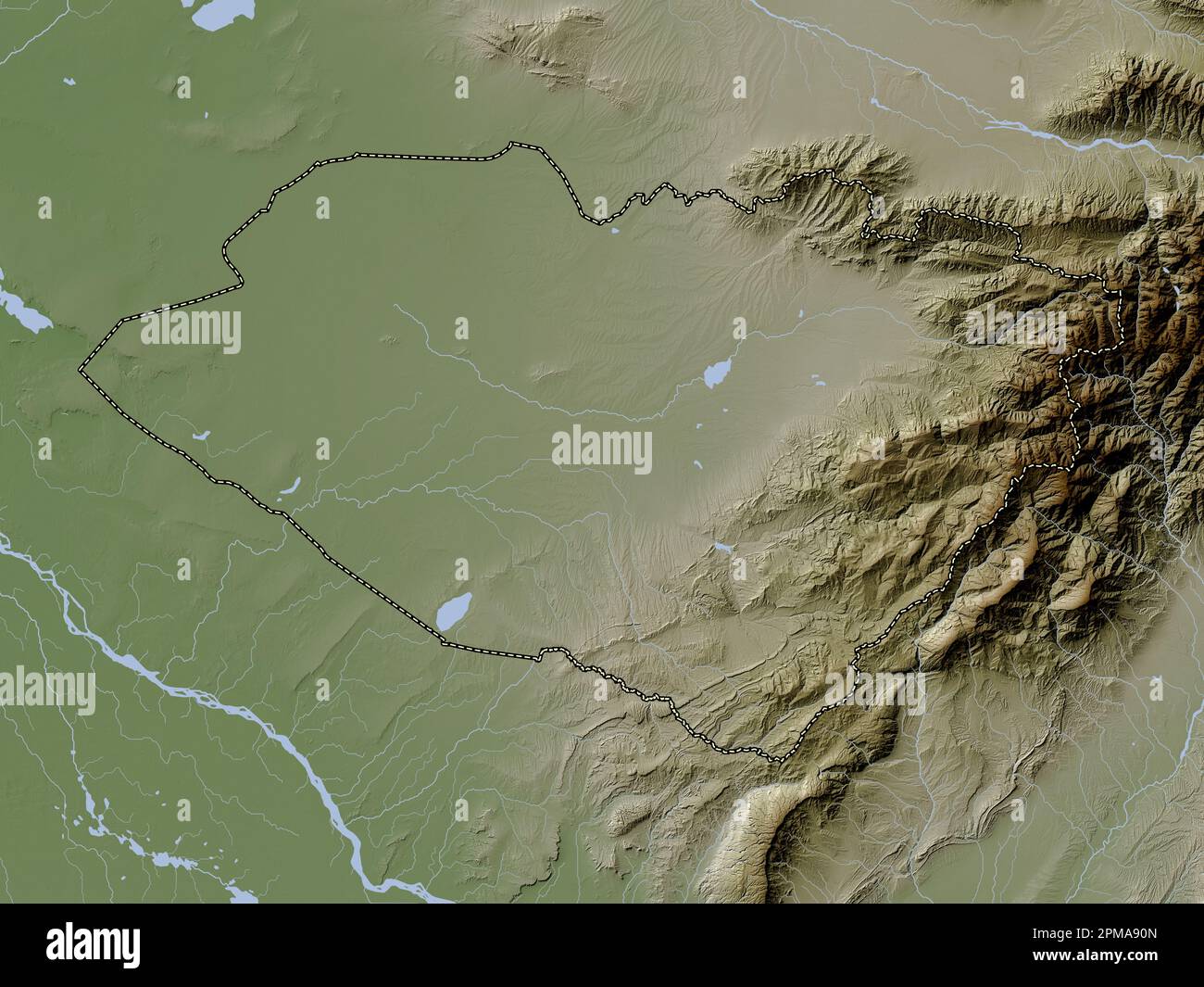 Kashkadarya, region of Uzbekistan. Elevation map colored in wiki style ...