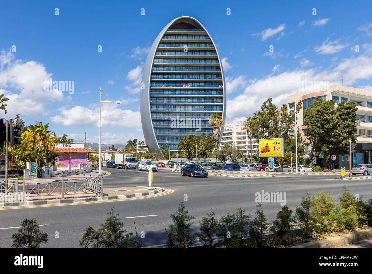Egg shaped skyscraper in Limassol, Cyprus Stock Photo - Alamy