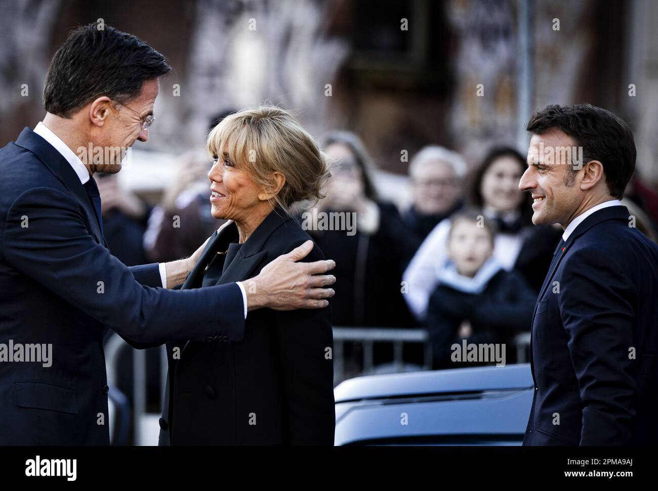 AMSTERDAM - 12/04/2023, The French presidential couple are welcomed at ...