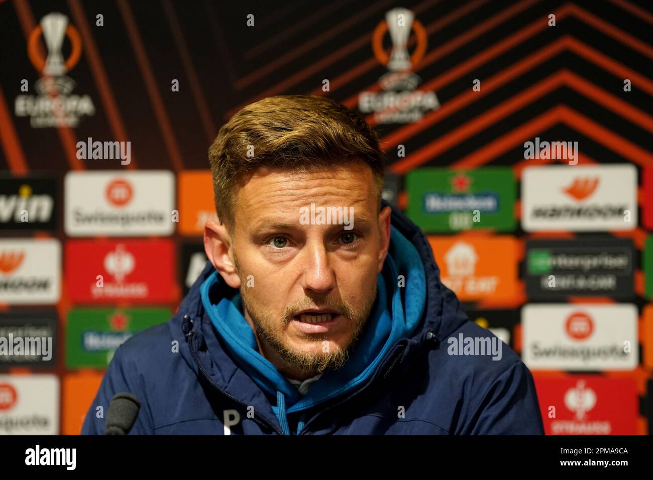 Sevilla's Ivan Rakitic during a press conference at Old Trafford ...