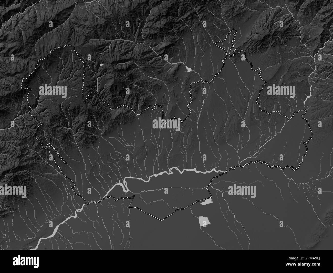 Namangan, region of Uzbekistan. Grayscale elevation map with lakes and ...