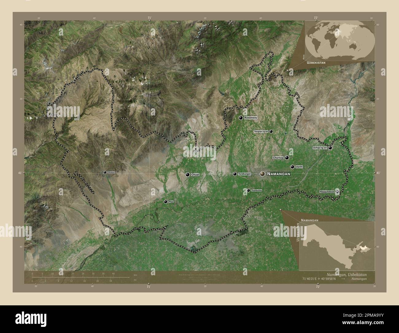 Namangan, region of Uzbekistan. High resolution satellite map ...