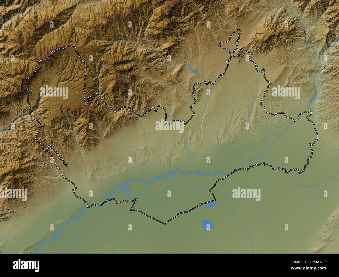Namangan, region of Uzbekistan. Colored elevation map with lakes and ...