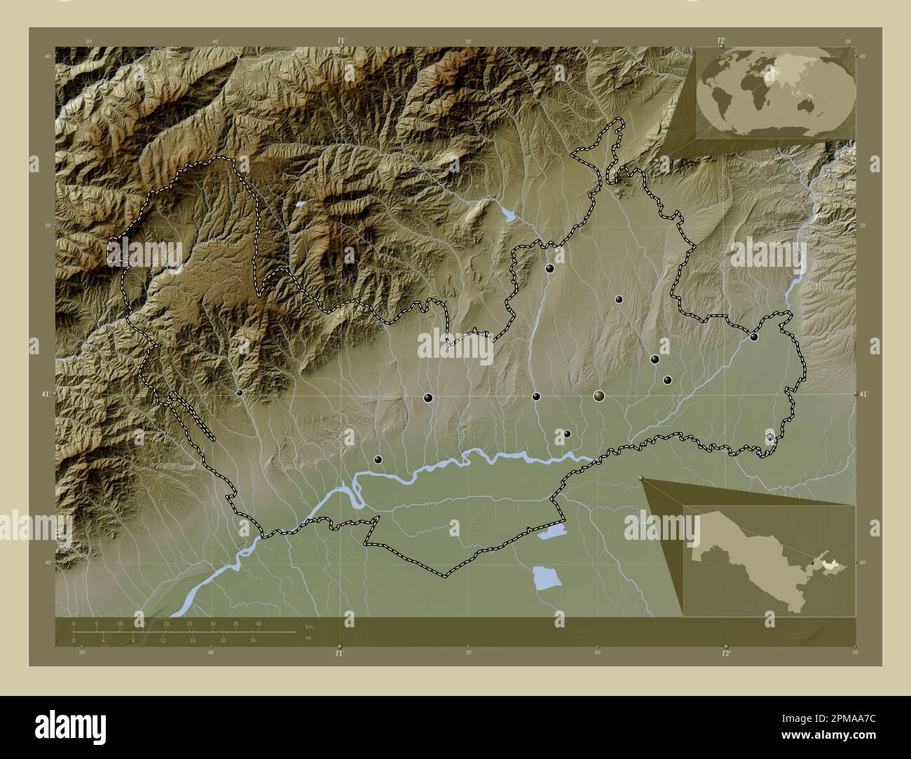 Namangan, region of Uzbekistan. Elevation map colored in wiki style ...