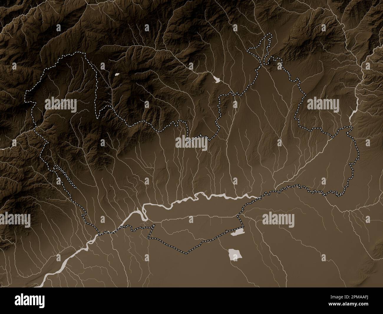 Namangan, region of Uzbekistan. Elevation map colored in sepia tones ...