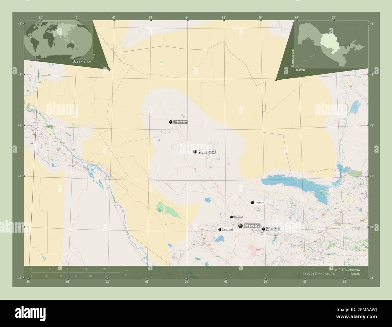 Navoi, region of Uzbekistan. Open Street Map. Locations and names of ...