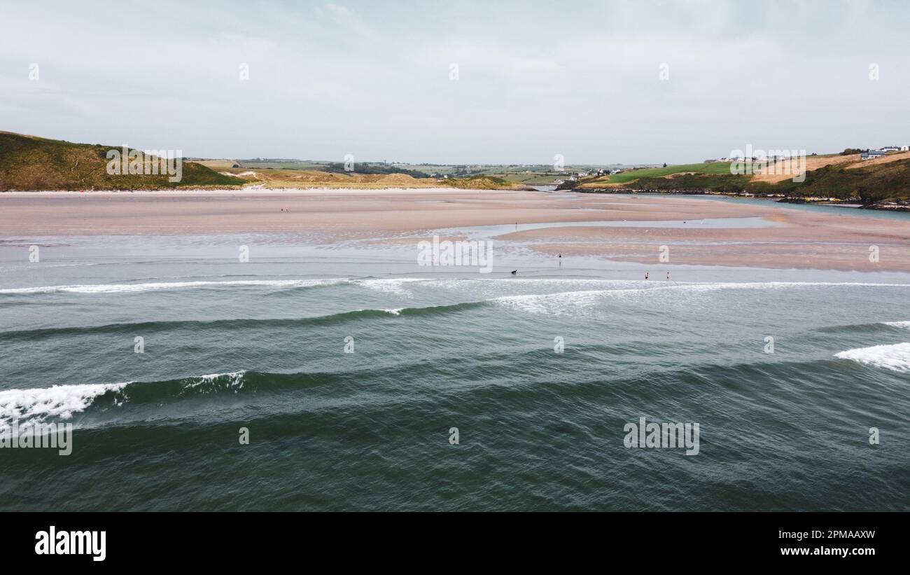 Irish sandy beach at low tide, top view. Seaside landscape of the ...
