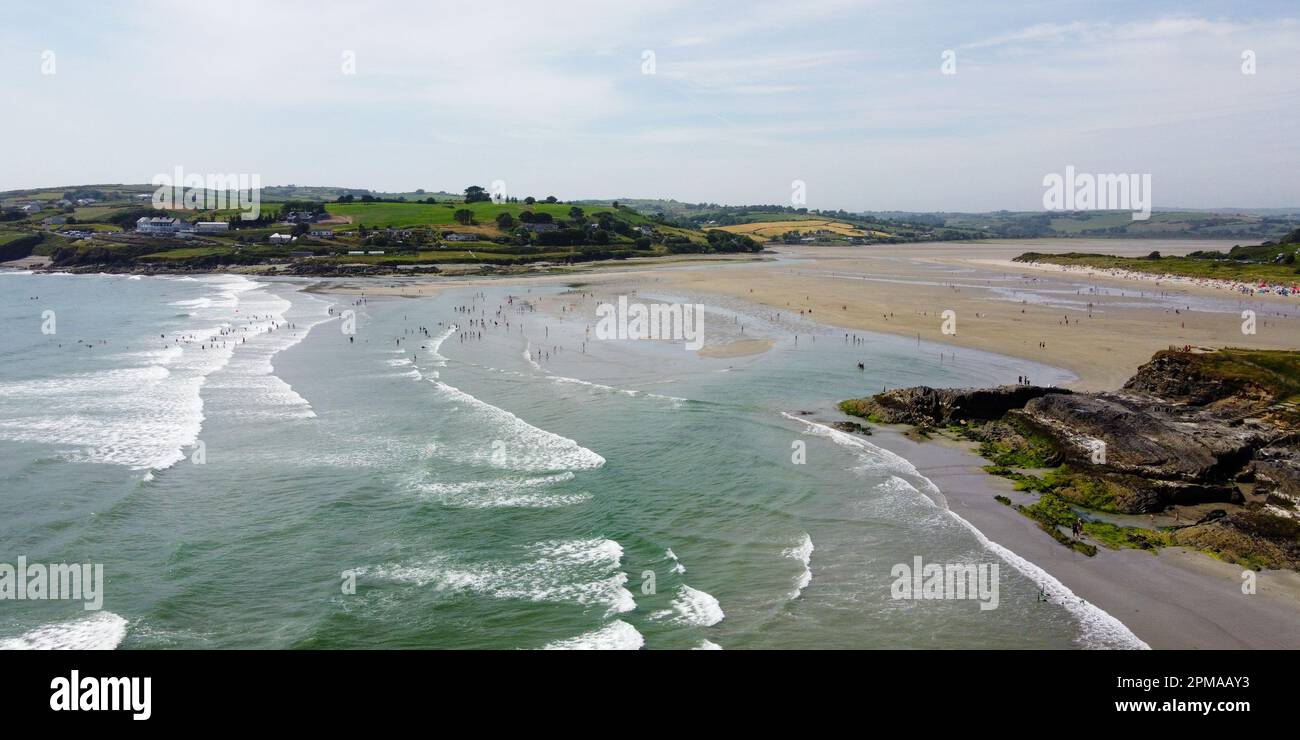 Many Irish on the beach on a summer, top view. Seaside Irish landscape ...