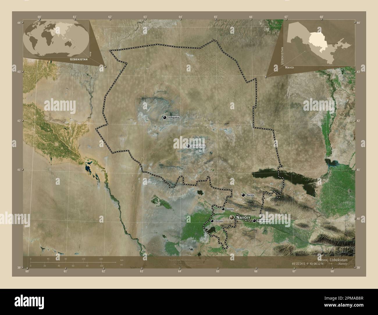 Navoi, region of Uzbekistan. High resolution satellite map. Locations ...