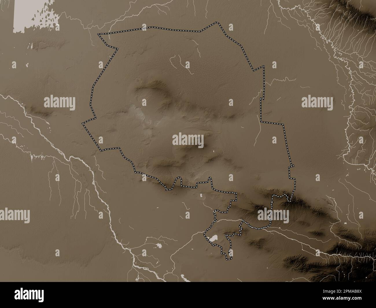 Navoi, region of Uzbekistan. Elevation map colored in sepia tones with ...