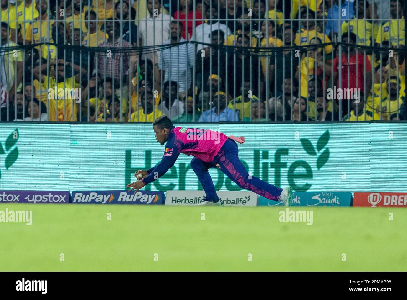 Shimron Hetmyer of Rajasthan Royals takes the catch to dismiss Ambati ...