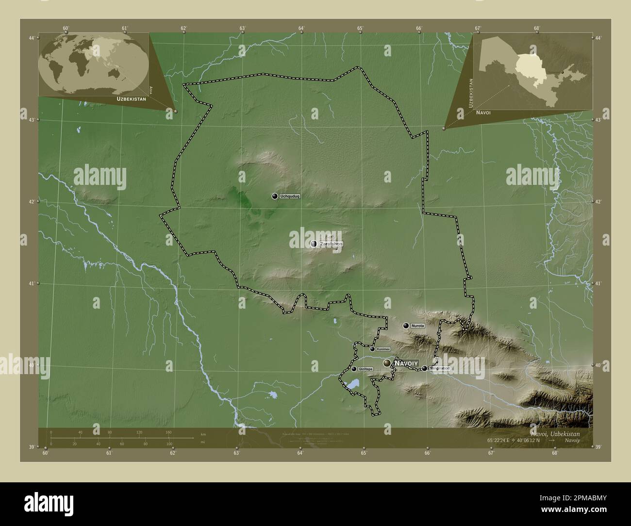 Navoi, region of Uzbekistan. Elevation map colored in wiki style with ...
