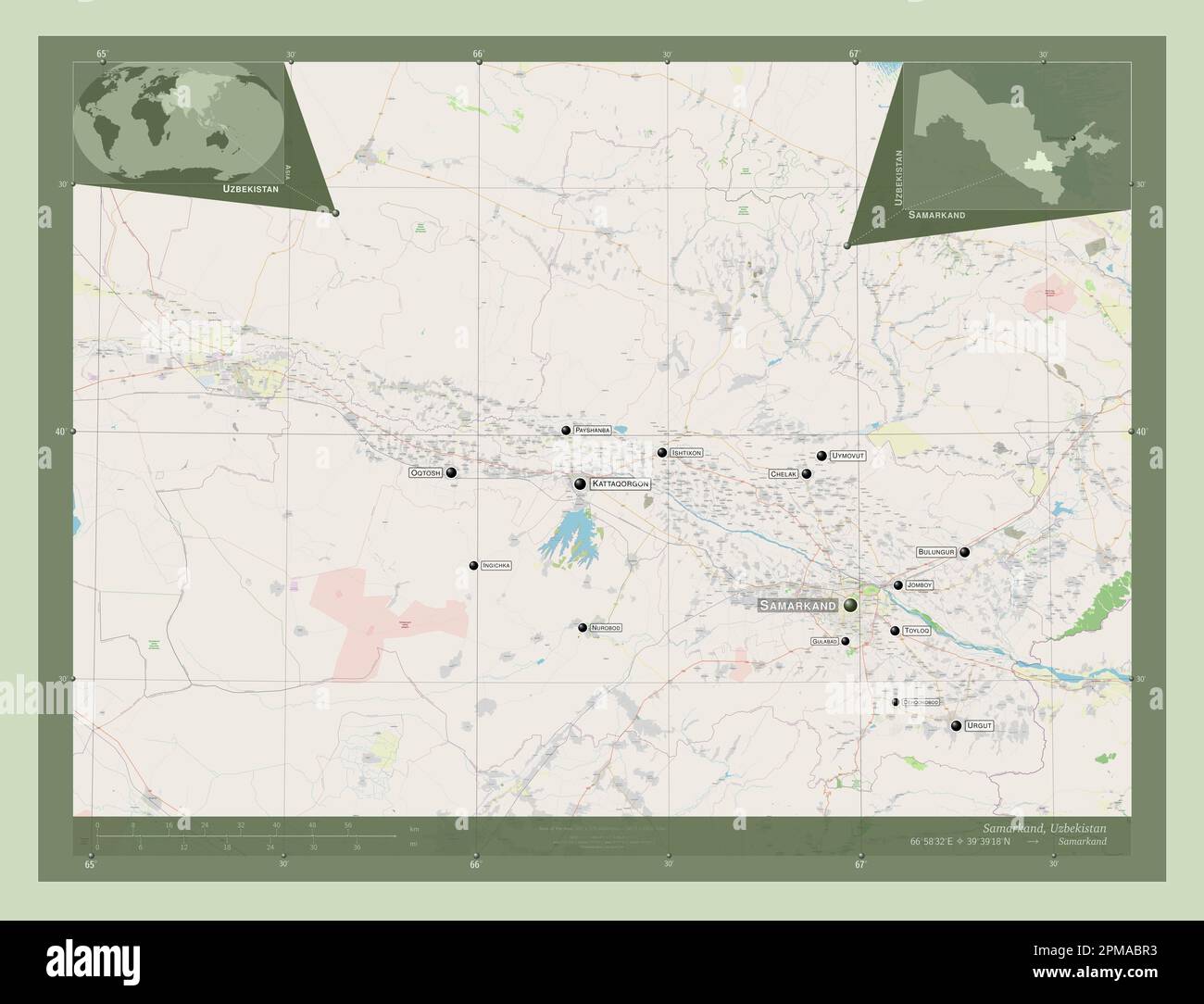 Samarkand, region of Uzbekistan. Open Street Map. Locations and names ...