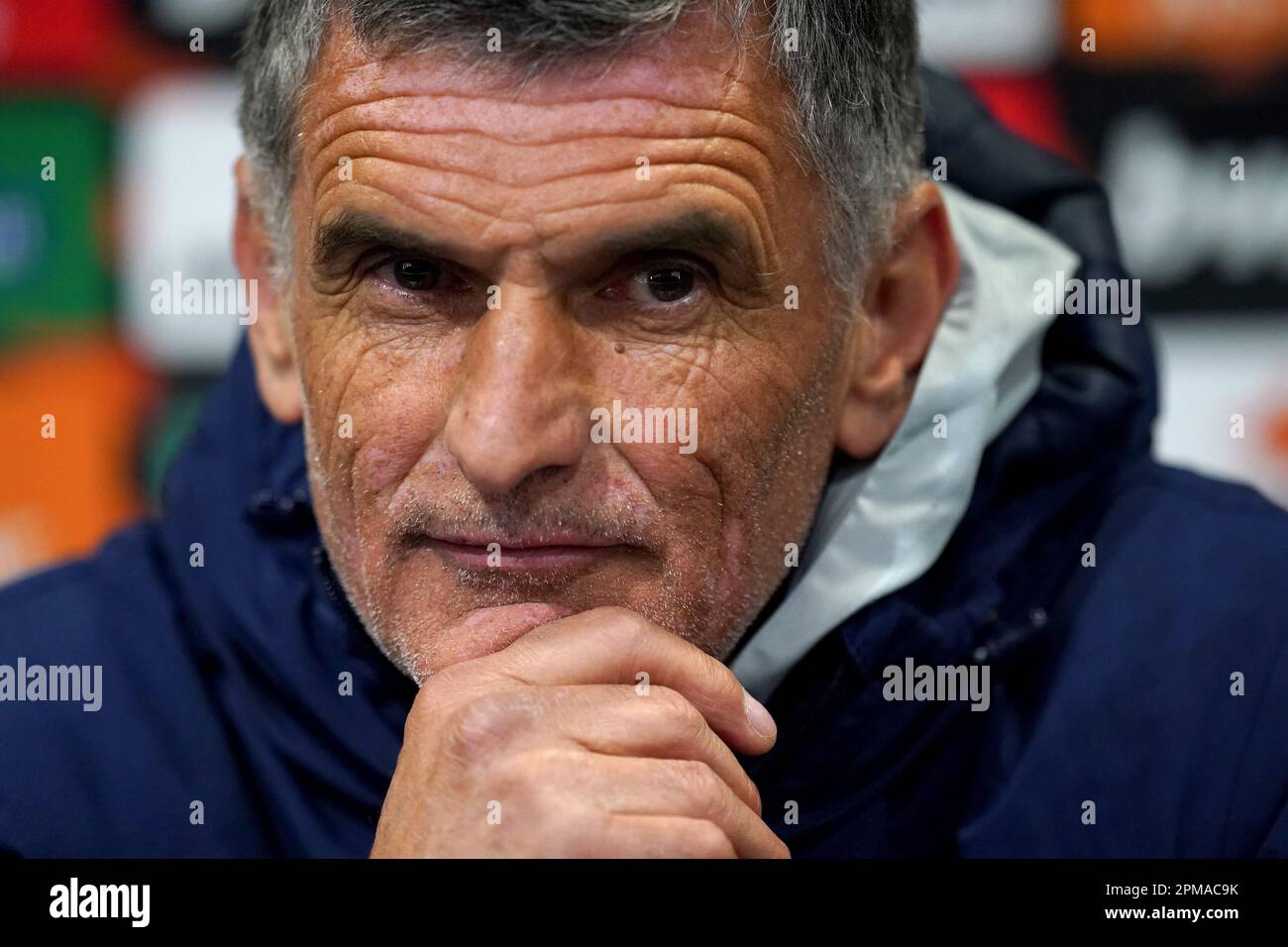 Sevilla manager Jose Luis Mendilibar during a press conference at Old ...