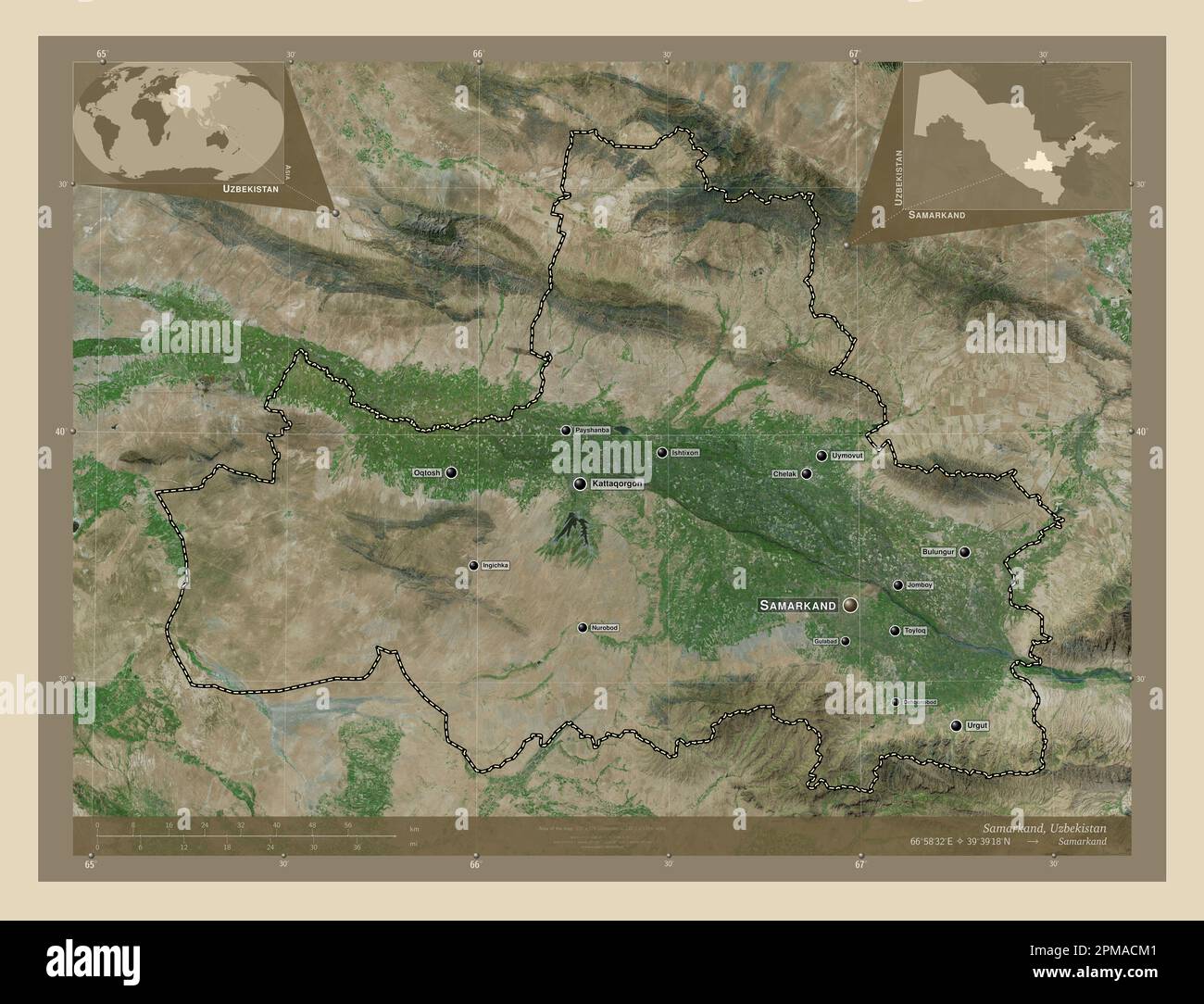 Samarkand, region of Uzbekistan. High resolution satellite map ...