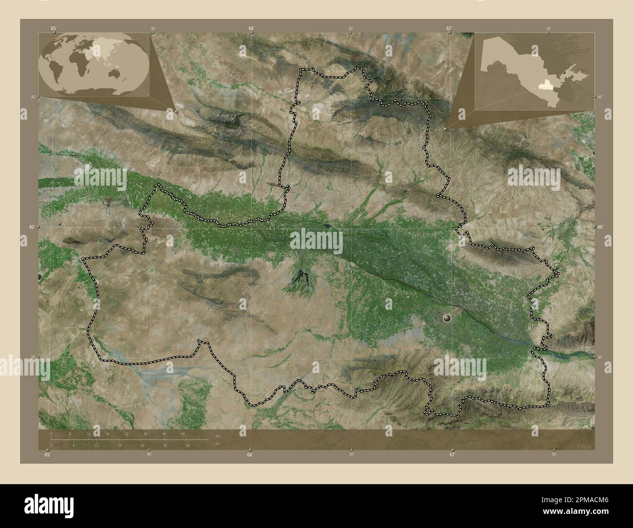 Samarkand, region of Uzbekistan. High resolution satellite map. Corner ...