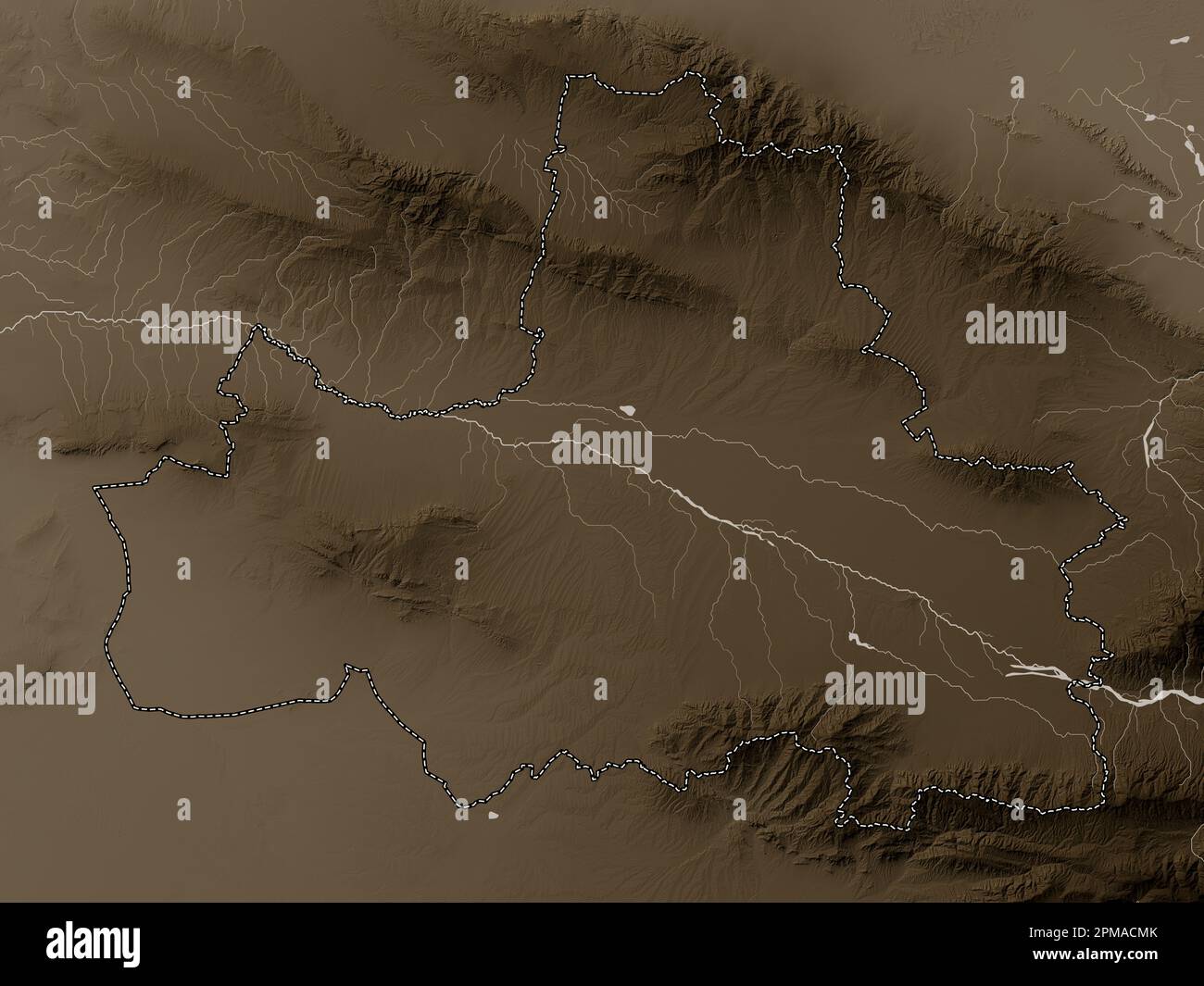 Samarkand, region of Uzbekistan. Elevation map colored in sepia tones ...