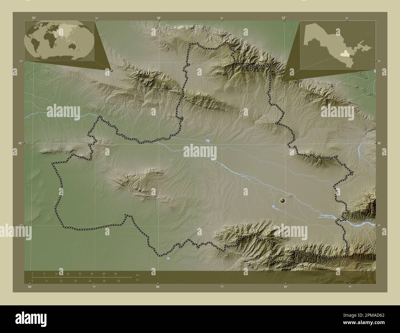 Samarkand, region of Uzbekistan. Elevation map colored in wiki style ...