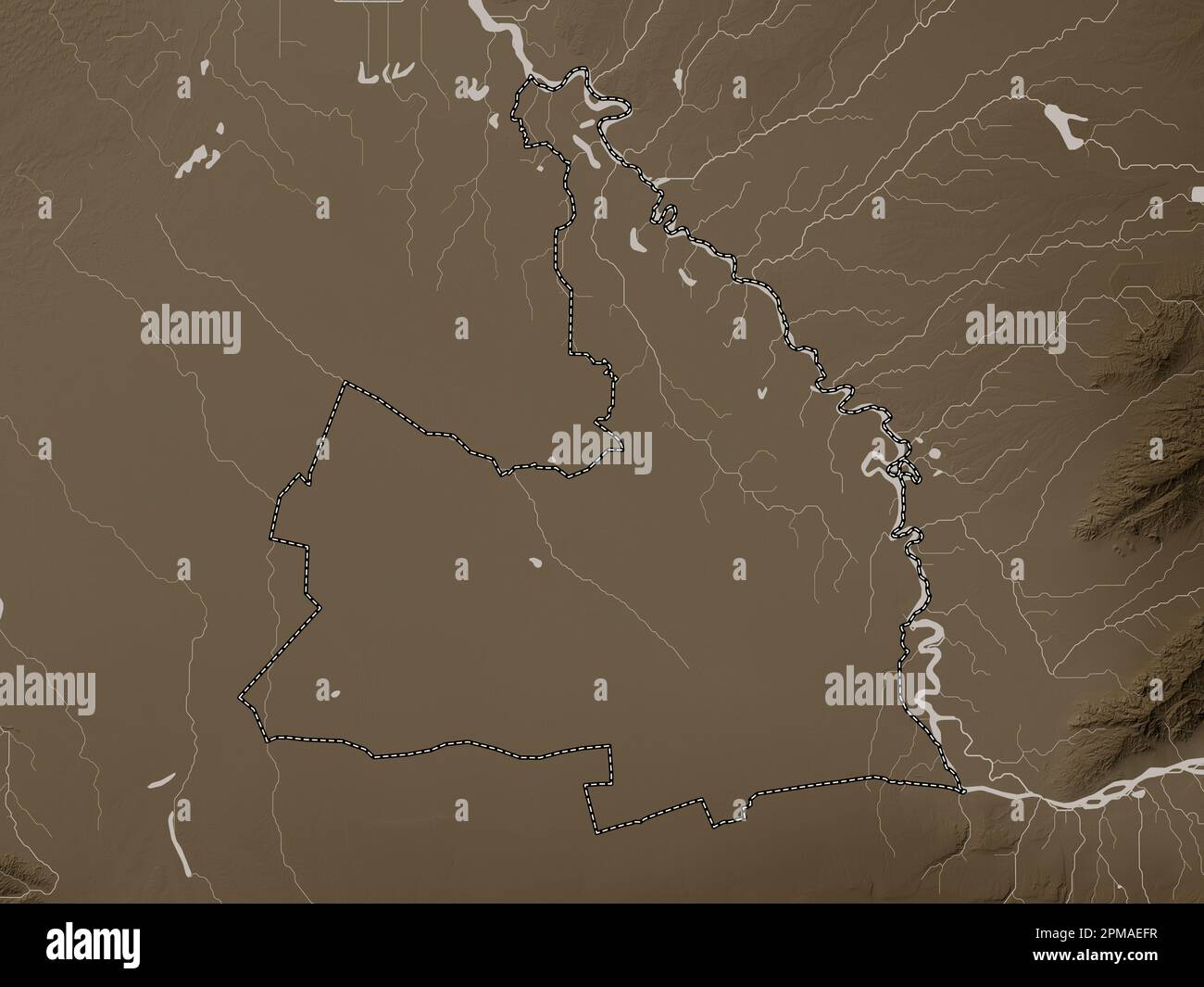 Sirdaryo, region of Uzbekistan. Elevation map colored in sepia tones ...