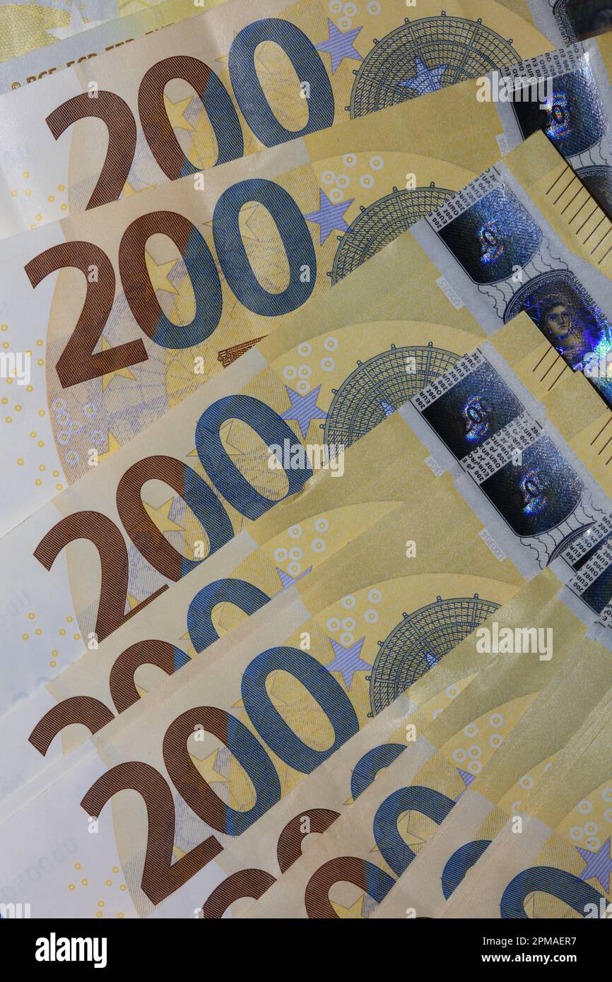 200 euro banknotes european bill cash money isolated on black ...
