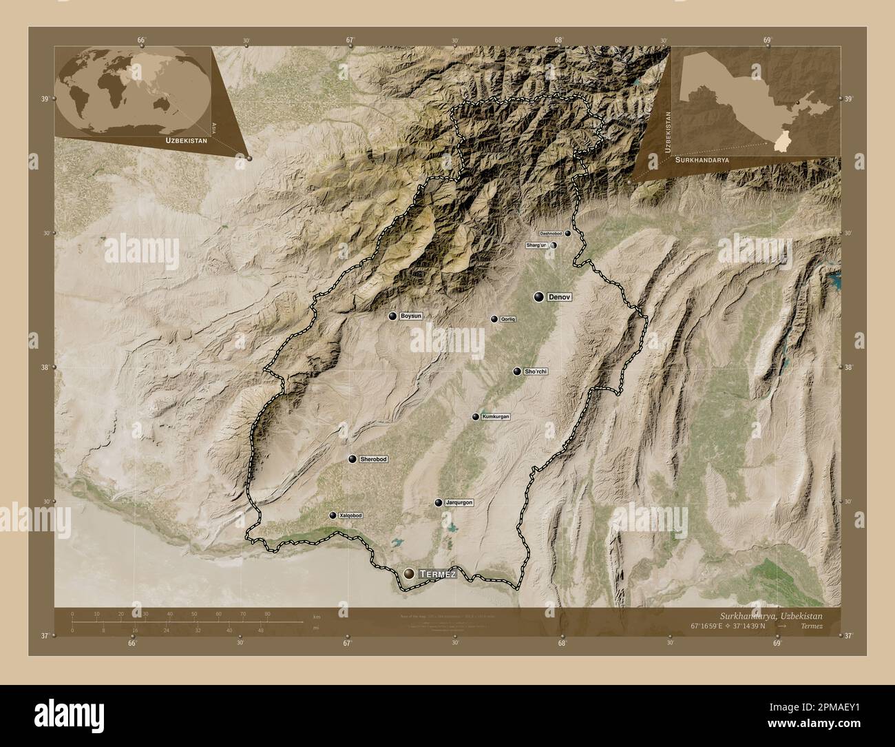 Surkhandarya, region of Uzbekistan. Low resolution satellite map ...