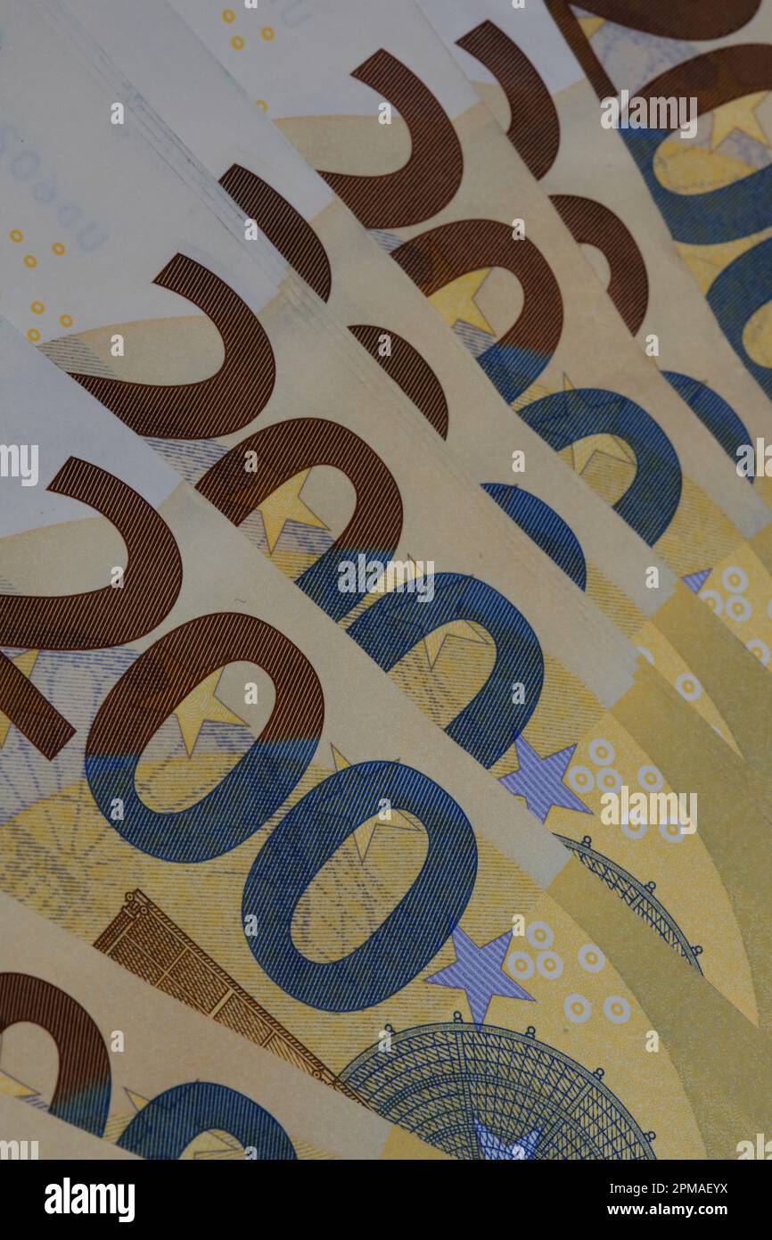 200 euro banknotes european bill cash money isolated on black ...