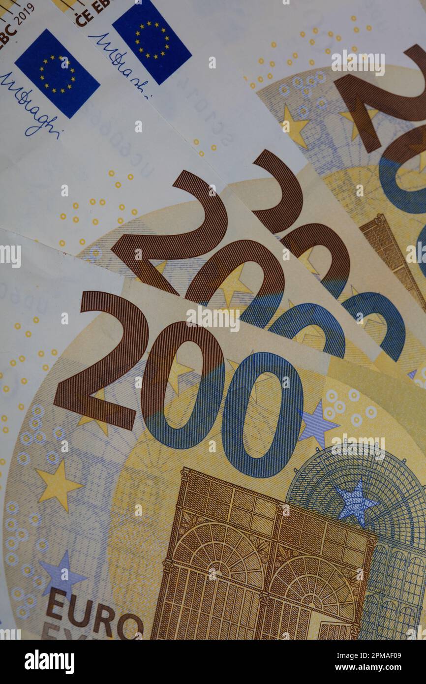 200 euro banknotes european bill cash money isolated on black ...