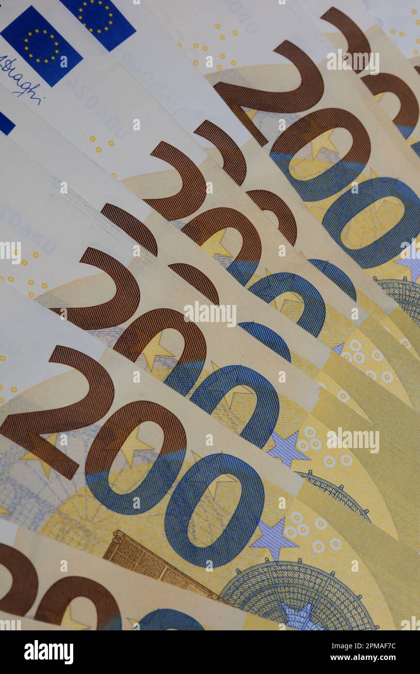 200 euro banknotes european bill cash money isolated on black ...