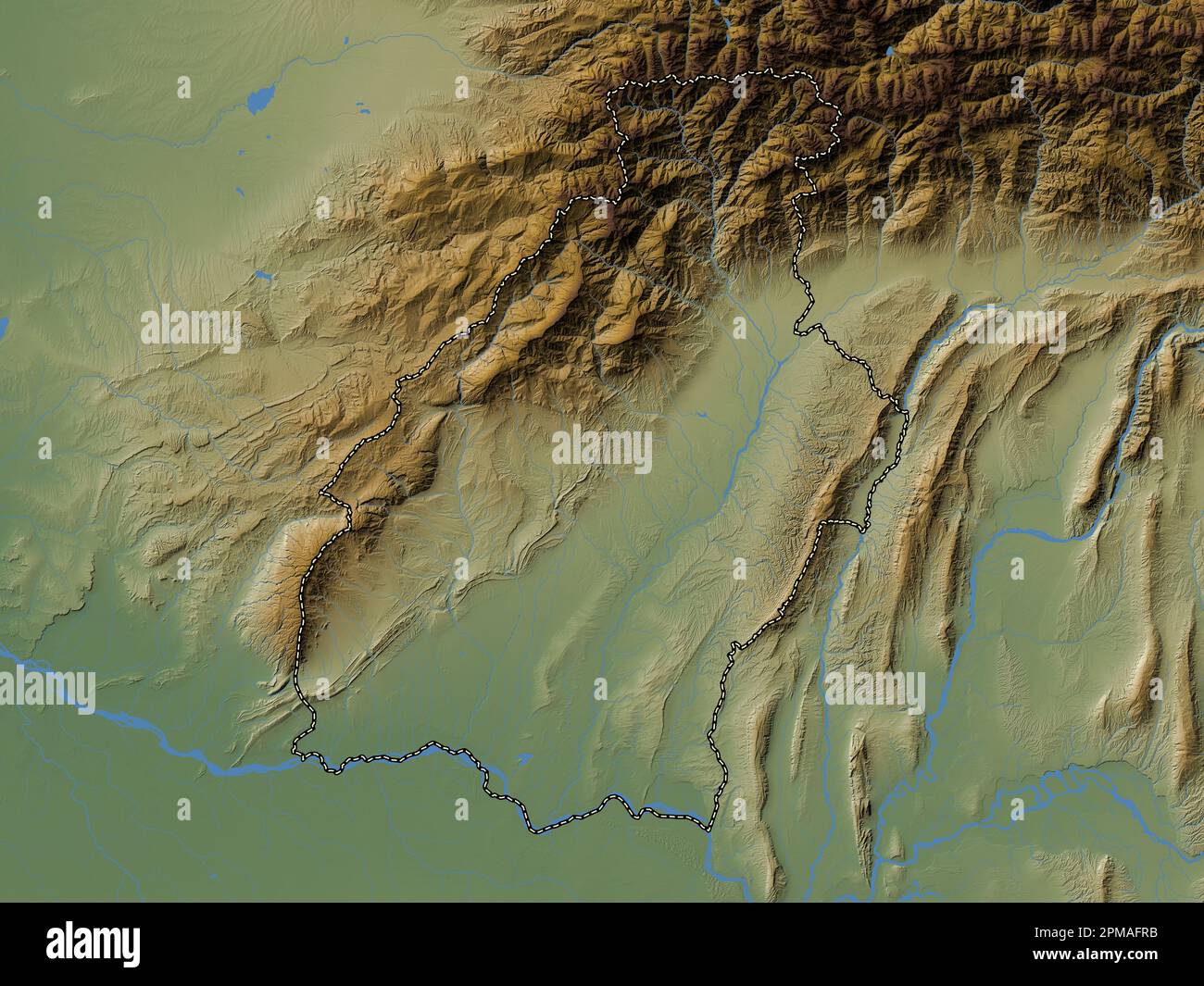 Surkhandarya, region of Uzbekistan. Colored elevation map with lakes ...