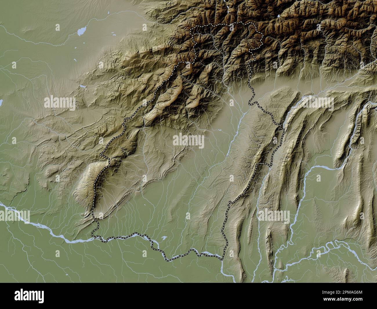 Surkhandarya, region of Uzbekistan. Elevation map colored in wiki style ...