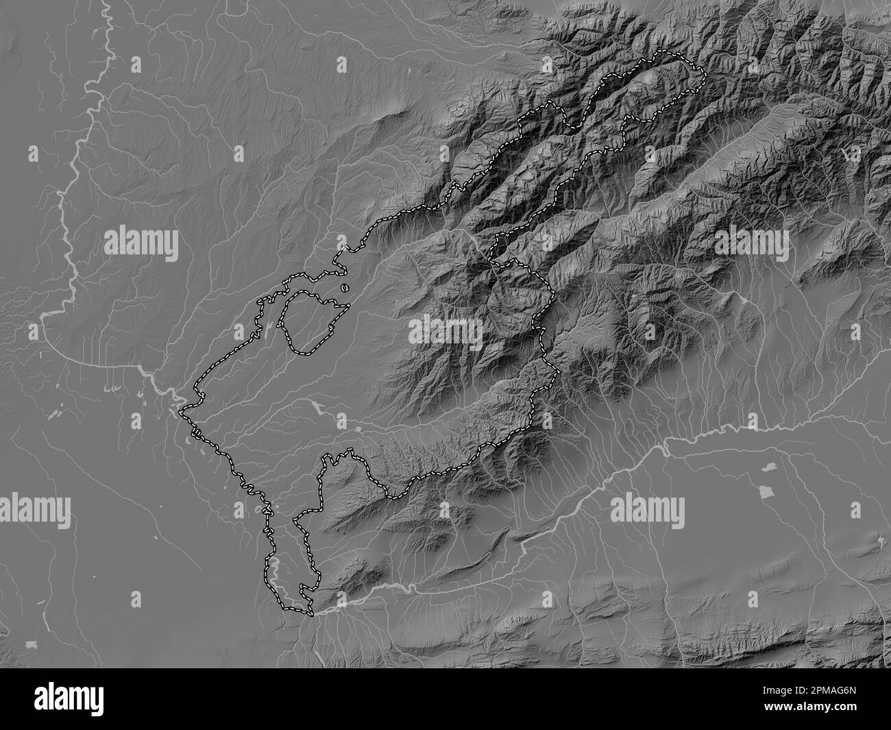 Tashkent, region of Uzbekistan. Bilevel elevation map with lakes and ...