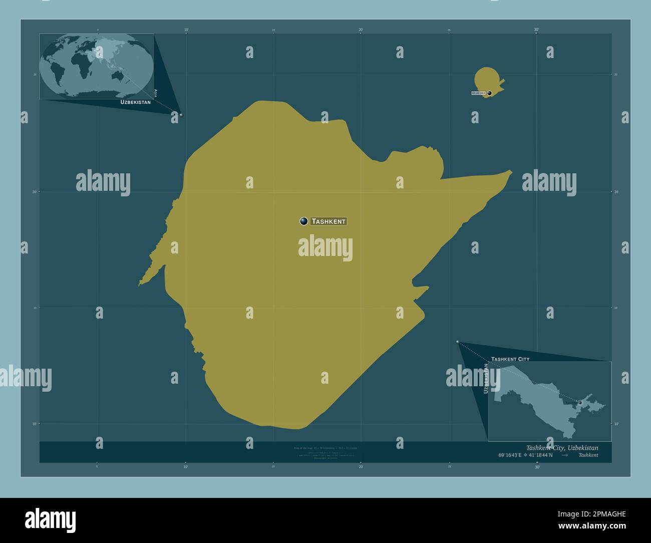 Tashkent City, city of Uzbekistan. Solid color shape. Locations and ...