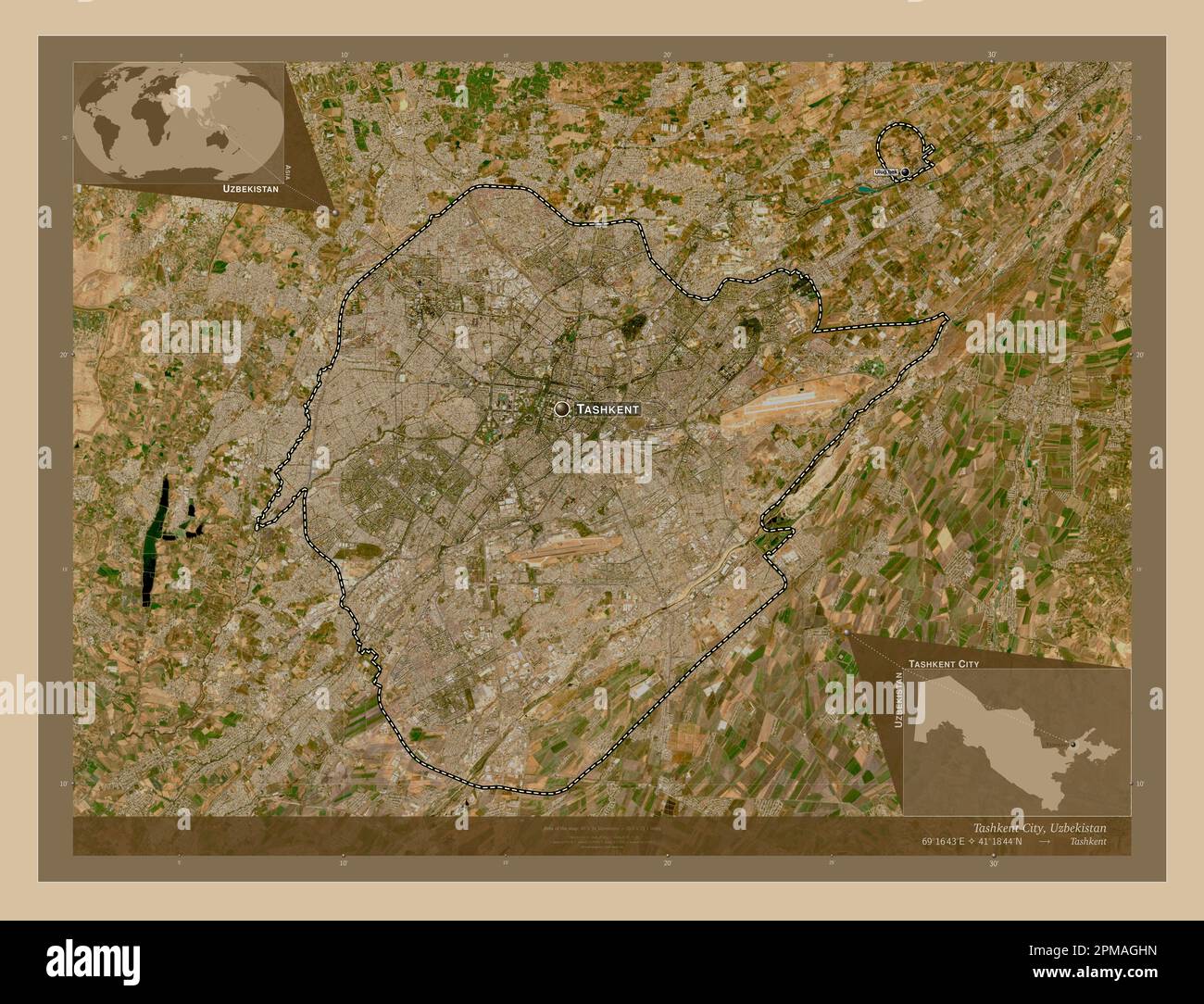 Tashkent City, city of Uzbekistan. Low resolution satellite map ...