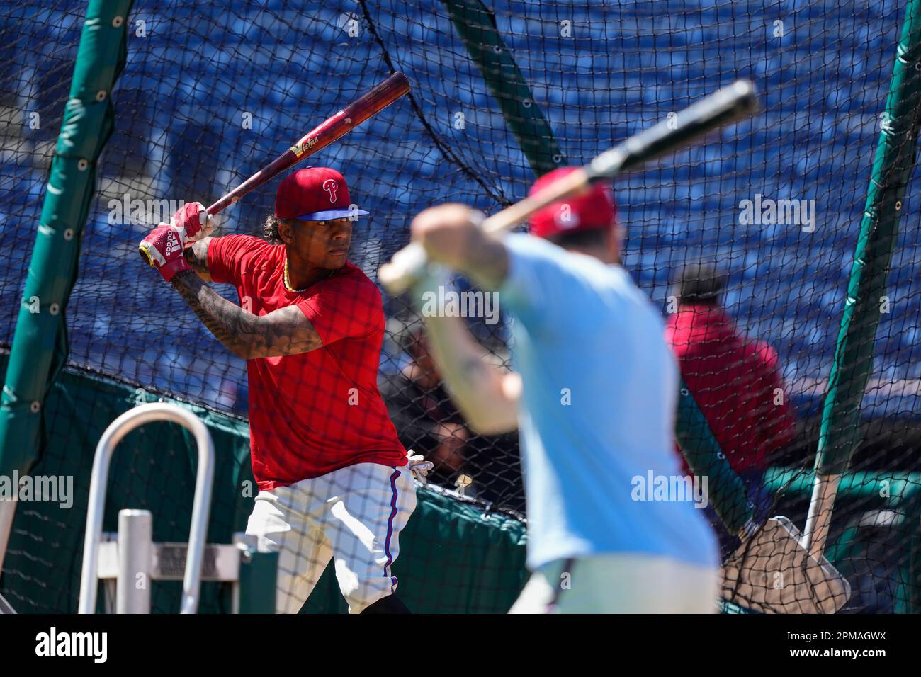 Philadelphia Phillies' Cristian Pache takes batting practice before a ...