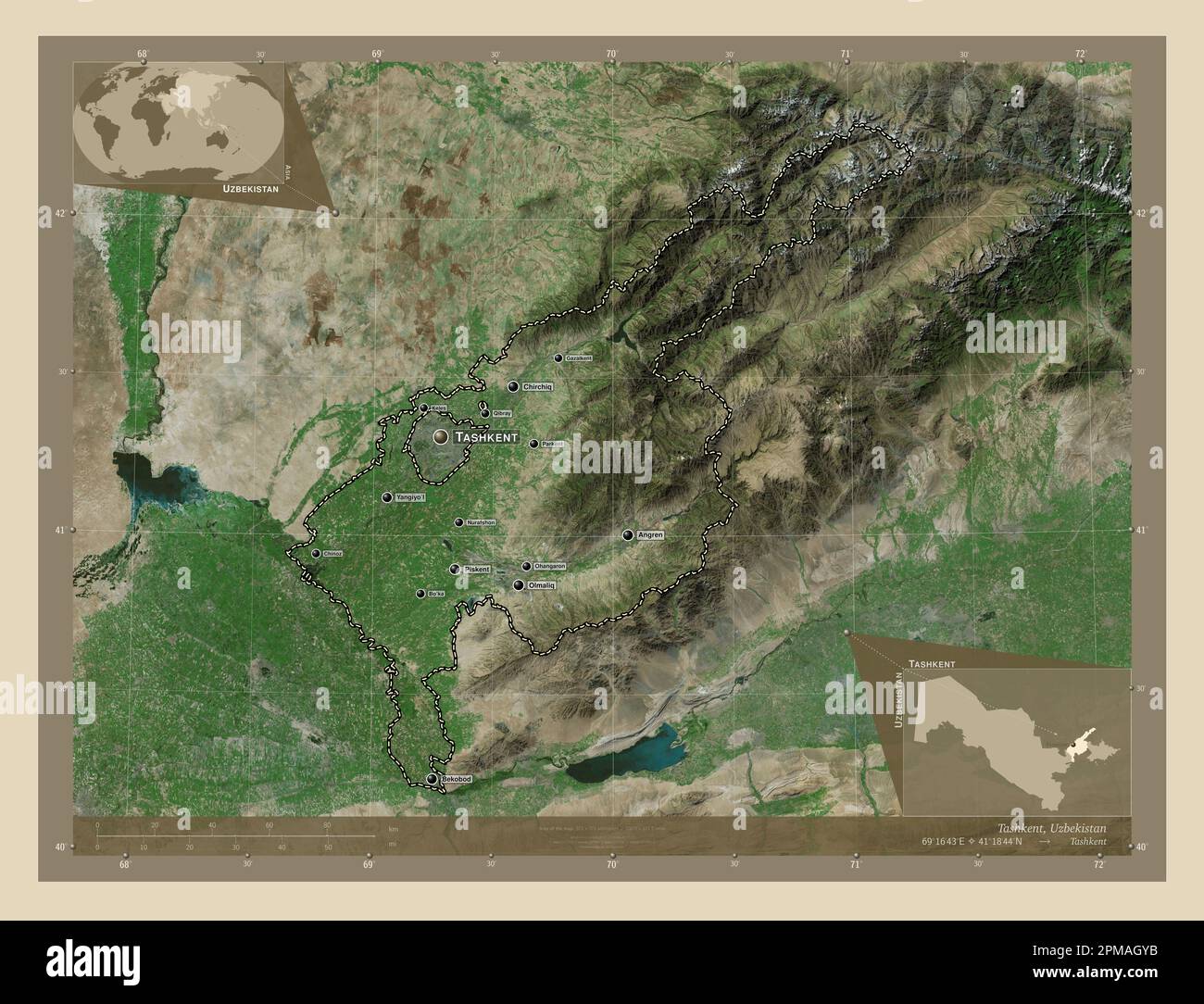 Tashkent, region of Uzbekistan. High resolution satellite map ...