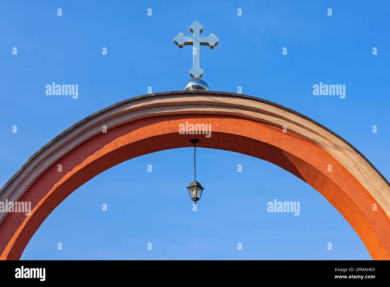 Silver Cross at Arch Gate to Serbian Orthodox Church of Holy Prophet ...
