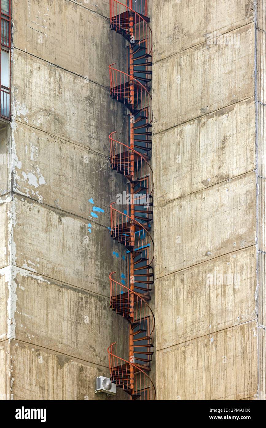 Spiral Stairs Fire Exit From Residential Building Concrete Architecture ...
