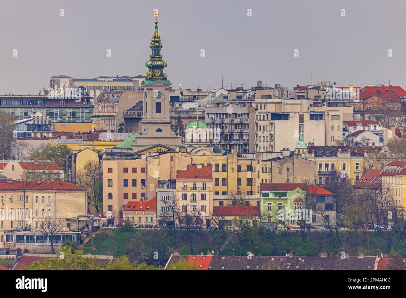 Aerial View of Main Church Tower Old Belgrade Spring Stock Photo - Alamy