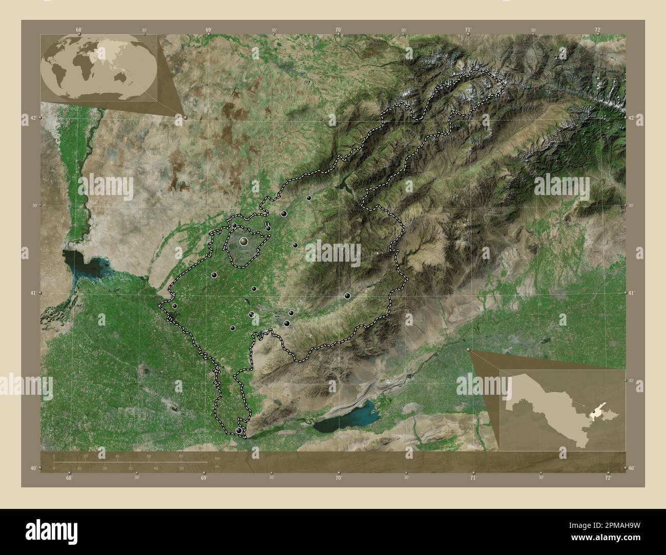 Tashkent, region of Uzbekistan. High resolution satellite map ...