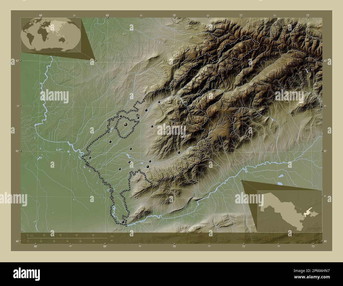 Tashkent, region of Uzbekistan. Elevation map colored in wiki style ...