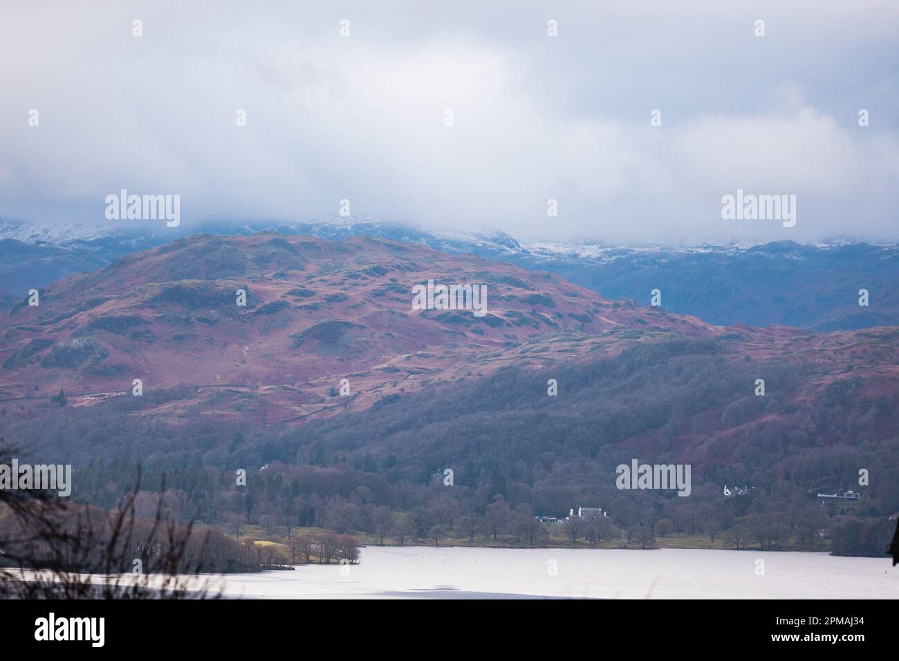 12th April 2023 .UK Weather Snow on fells around Lake Windermere at ...