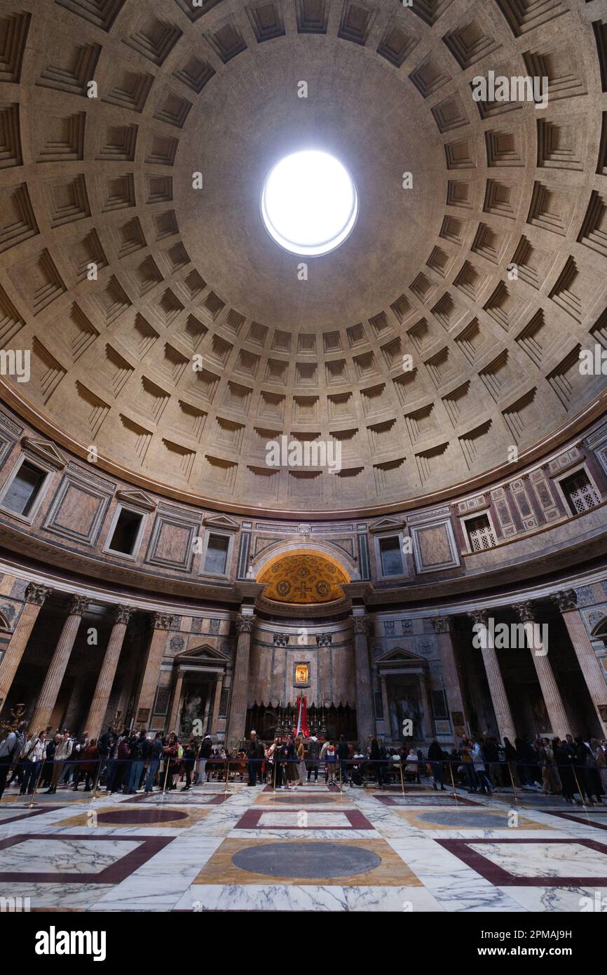 Interior view of the Pantheon of Agrippa or Pantheon of Rome, an ...