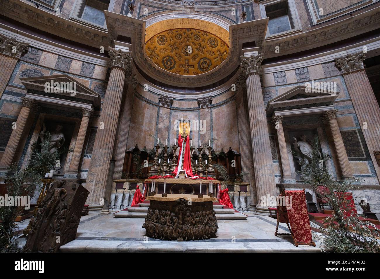 Interior view of the Pantheon of Agrippa or Pantheon of Rome, an ...