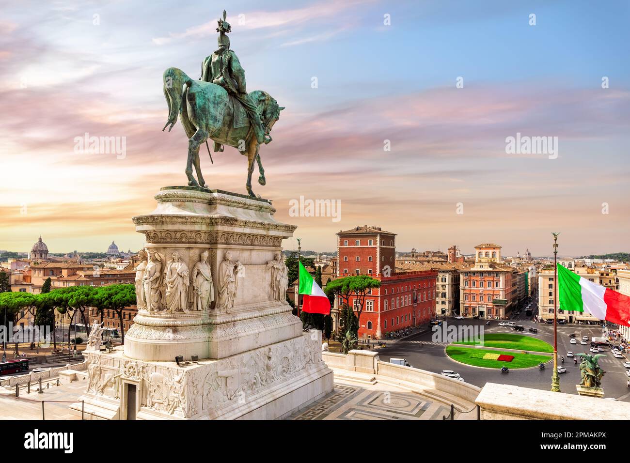 The equestrian statue of Victor Emmanuel II and the Venice Square or ...