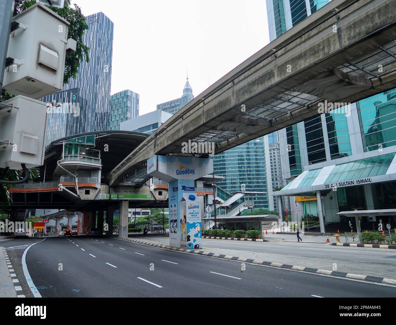 Stunning light trail scenery at the busy highway in Kuala Lumpur city ...
