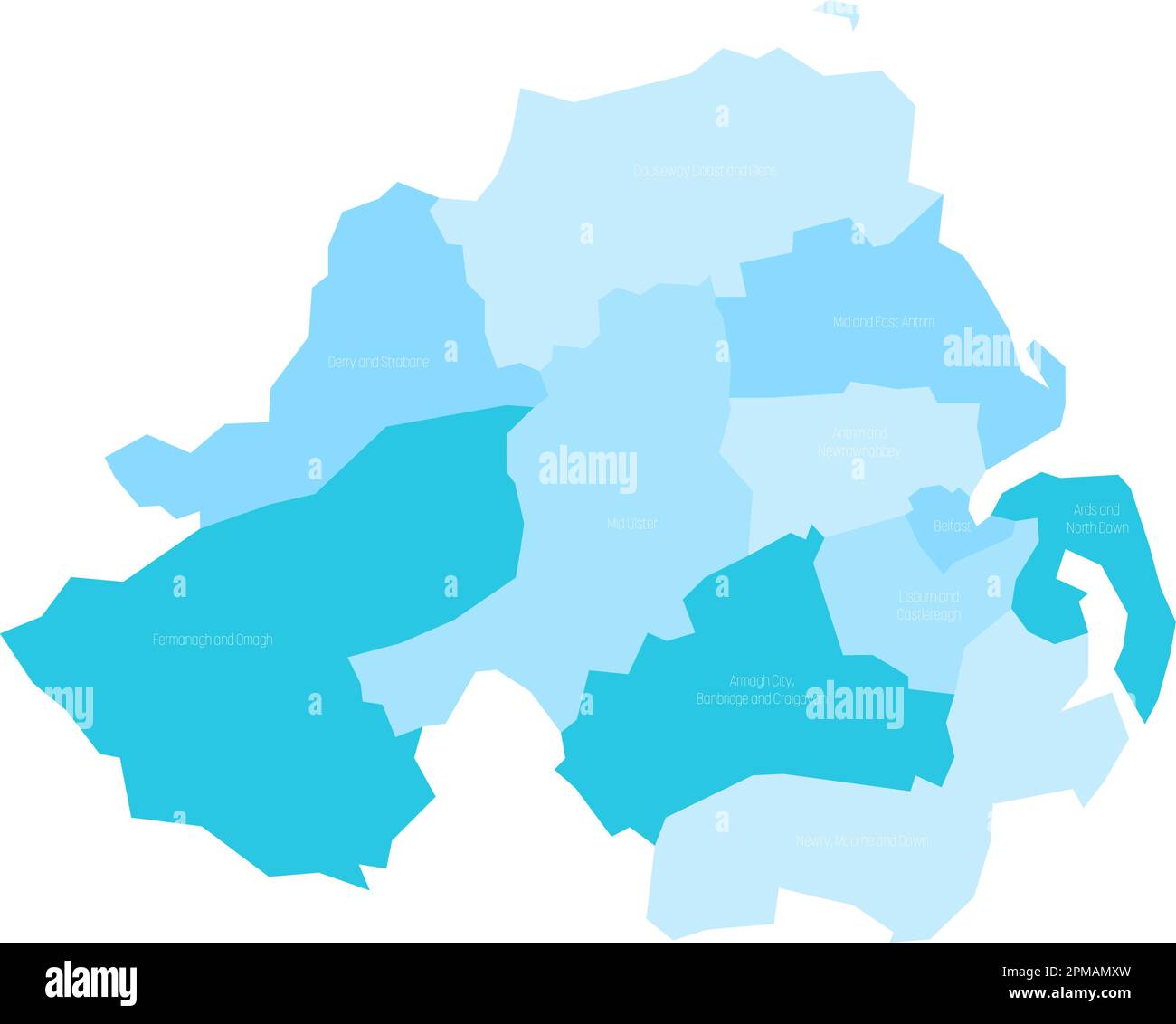 Districts of Northern Ireland. Blue vector map with labels Stock Vector ...