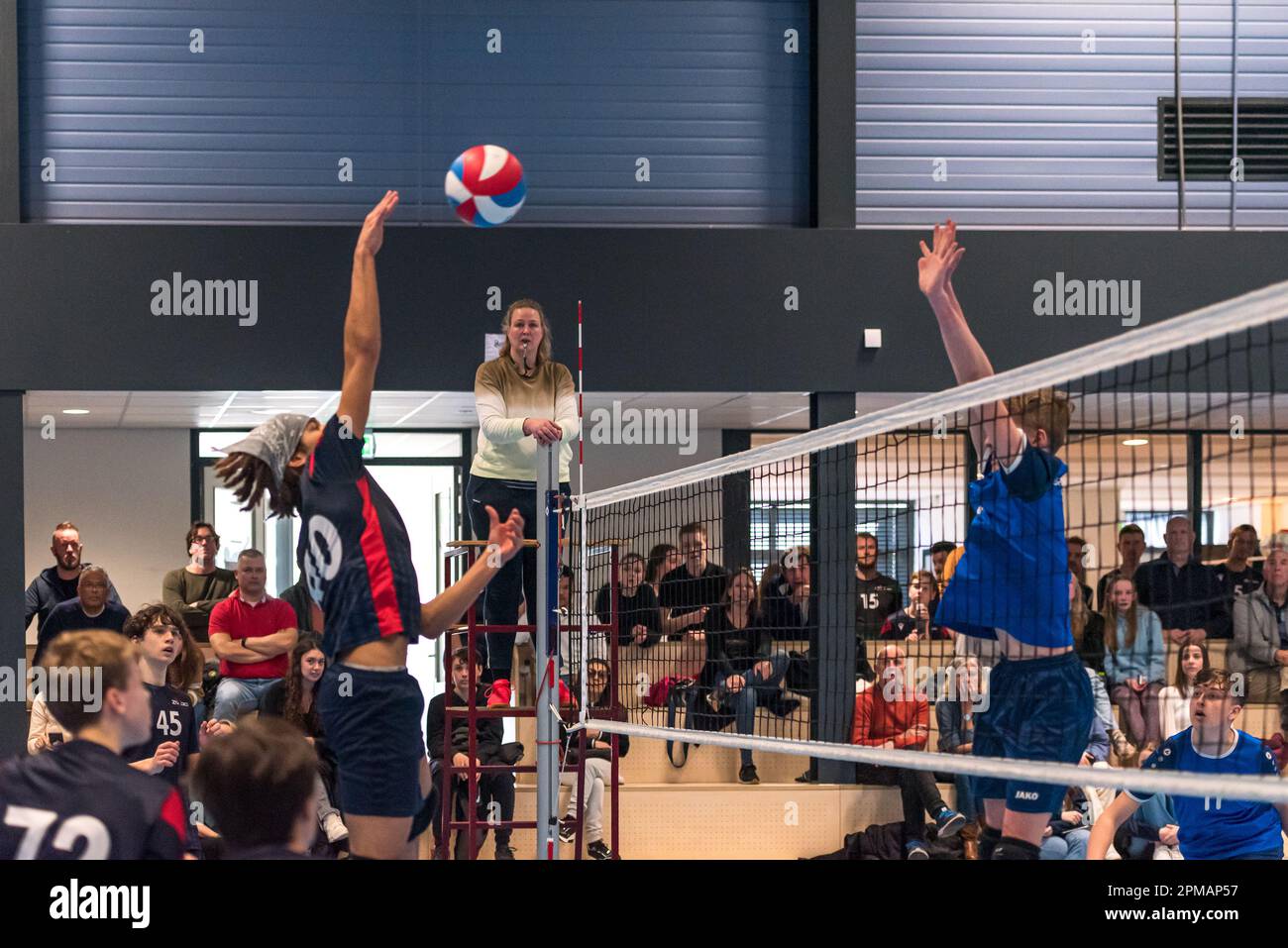 Zoetermeer, Netherlands - April 04, 2016: Volleyball game between Zovoc ...