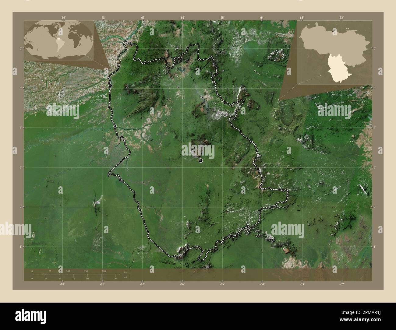 Amazonas, state of Venezuela. High resolution satellite map. Locations ...