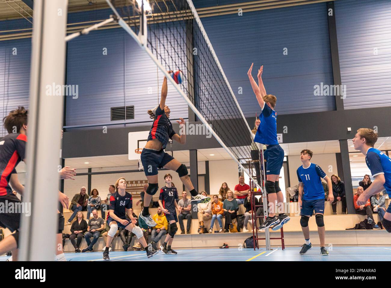 Zoetermeer, Netherlands - April 04, 2016: Volleyball game between Zovoc ...